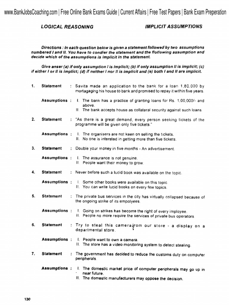 Reasoning Logical Reasoning Implicit Assumptions | PDF