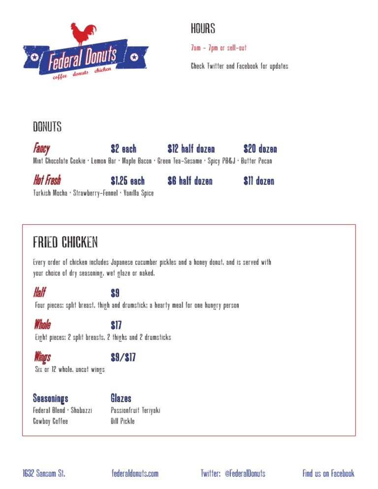 Federal Donuts Sansom Menu