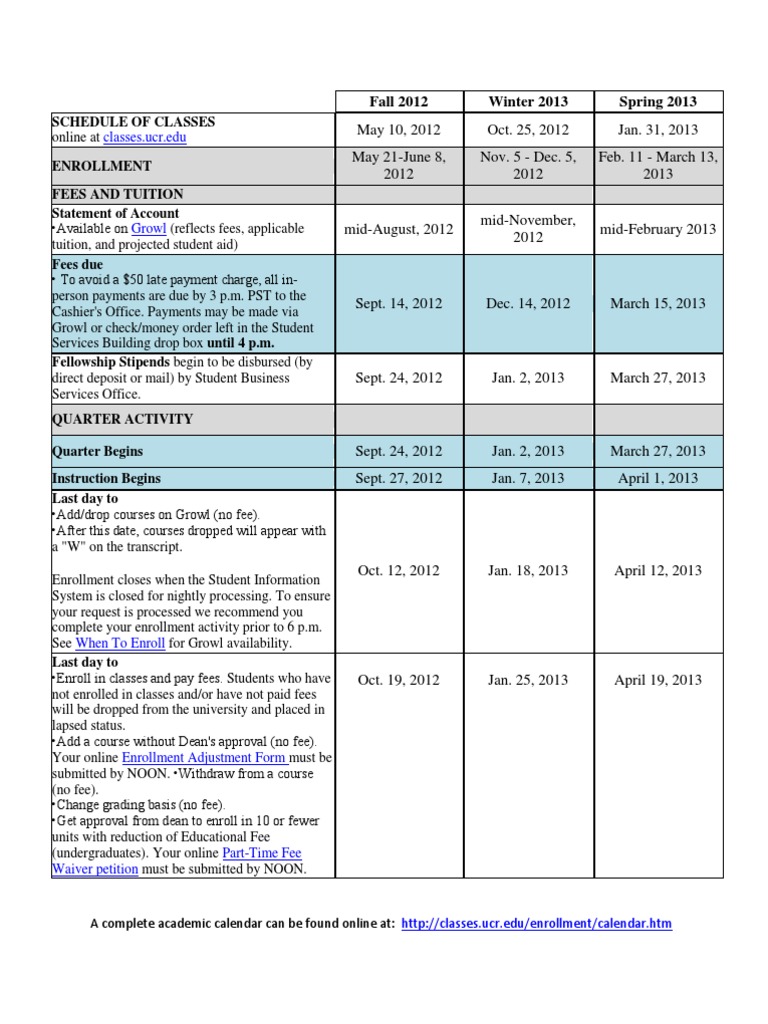 UCR Academic Calendar 2012-2013 | PDF | Fee | Academic Term