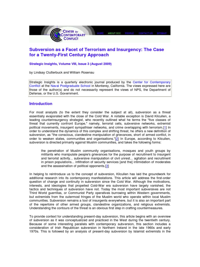 Subversion As A Facet of Terrorism and Insurgency: The Case For A ...