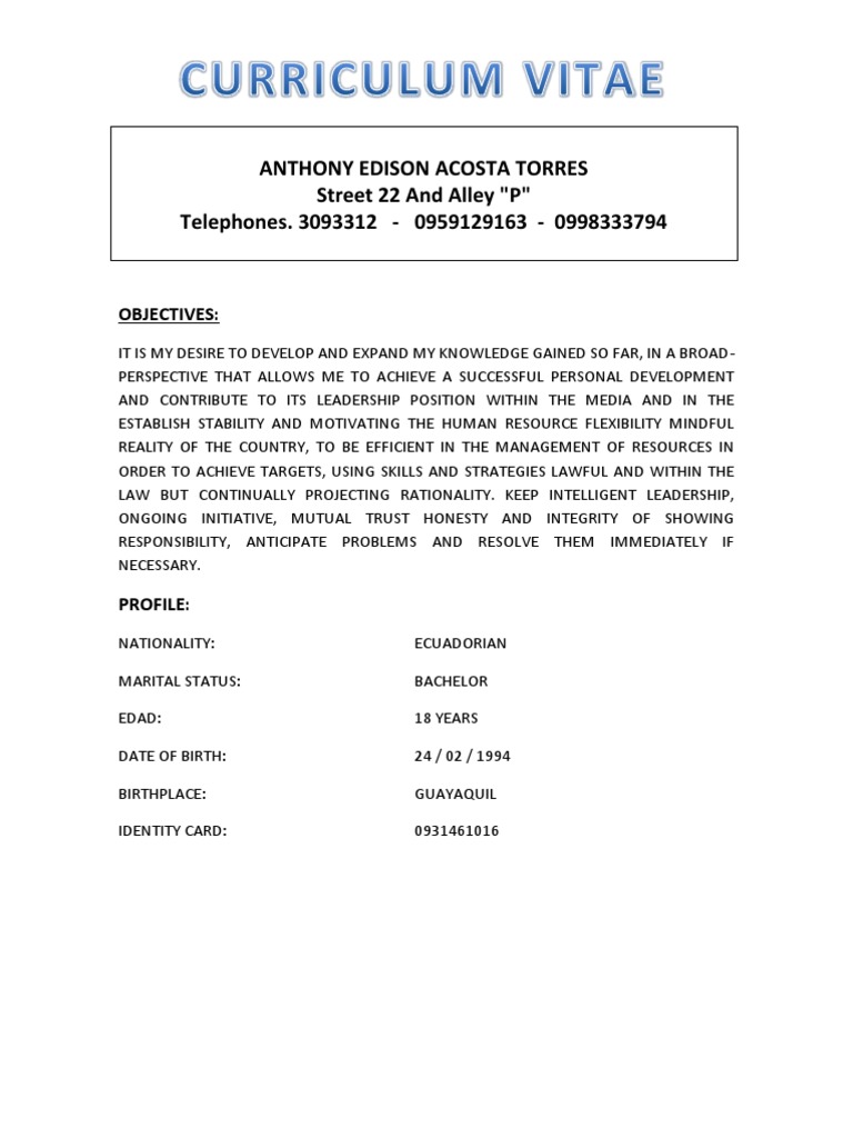 Curriculum Vitae Anthony Acosta Ingles | PDF