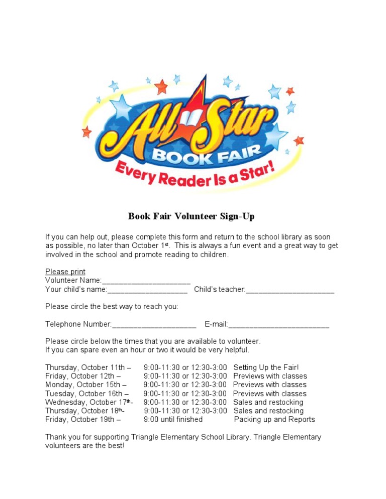 Book Fair Volunteer Sign-Up Form | PDF | Social Science