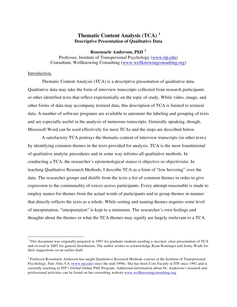 Thematic Content Analysis | PDF | Qualitative Research | Data