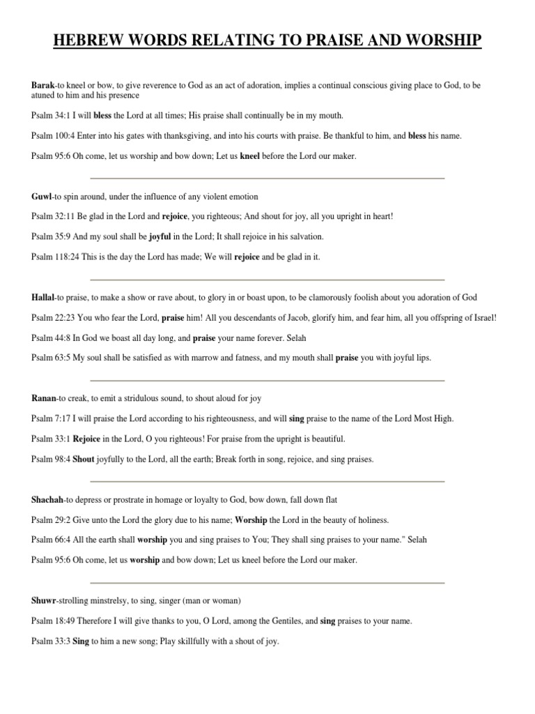 A Comprehensive Exploration of Hebrew Words Relating to Praise, Worship ...