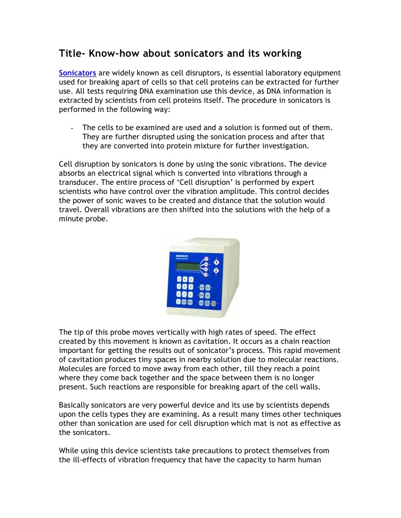 Title-Know-how About Sonicators and Its Working: Sonicator S | PDF ...