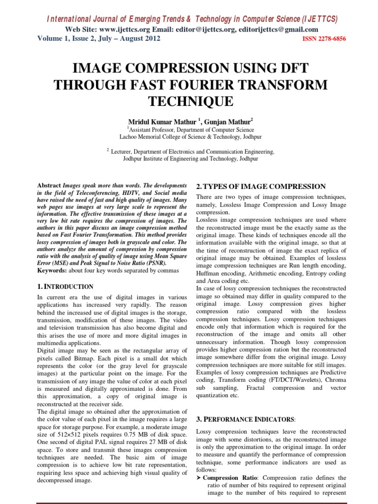 Image Compression Using DFT Through Fast Fourier Transform Technique | PDF | Data Compression ...