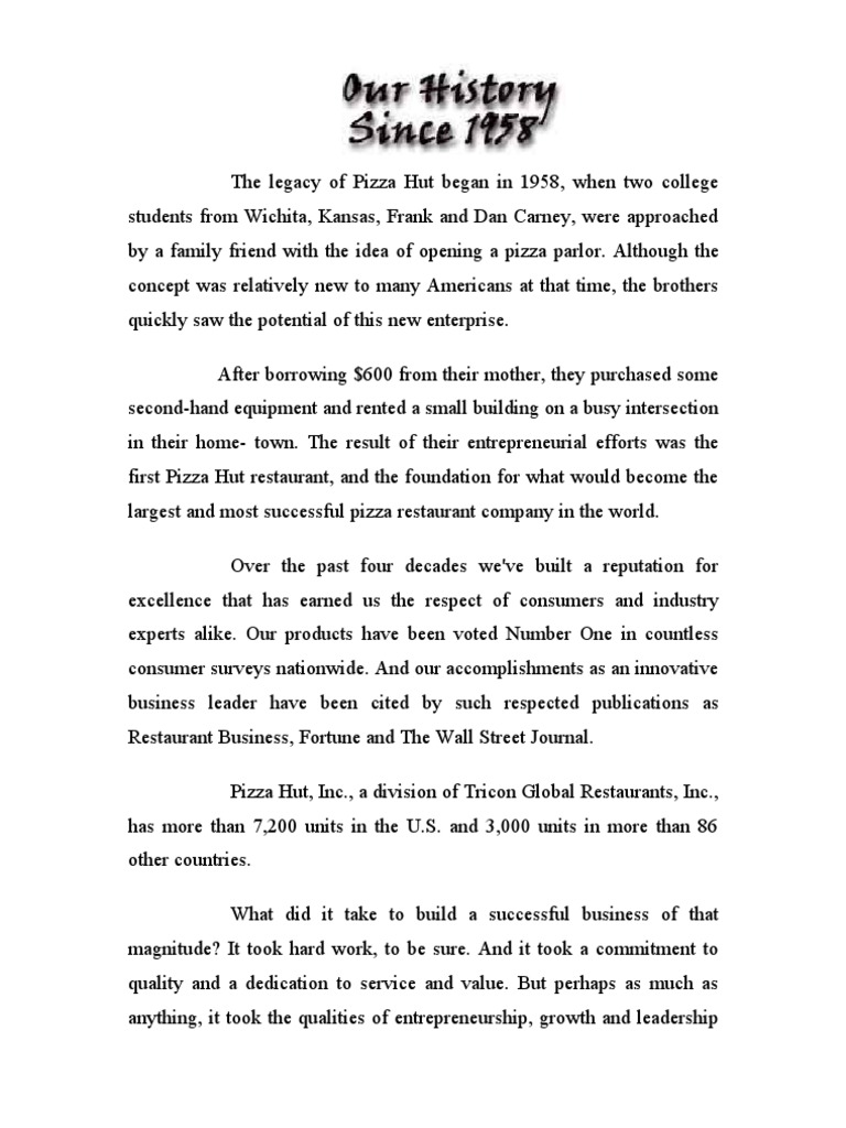 The Legacy of Pizza Hut Began in 1958 | PDF | Pizza | Cuisine