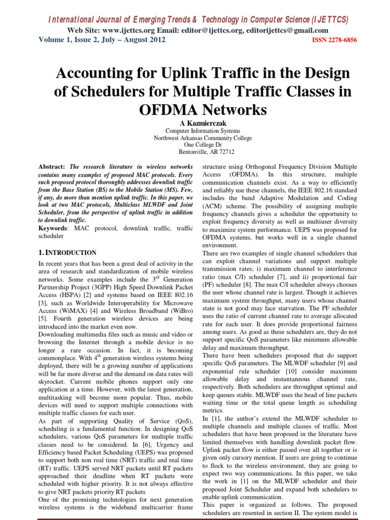 Accounting For Uplink Traffic in The Design of Schedulers For Multiple Traffic Classes in OFDMA ...