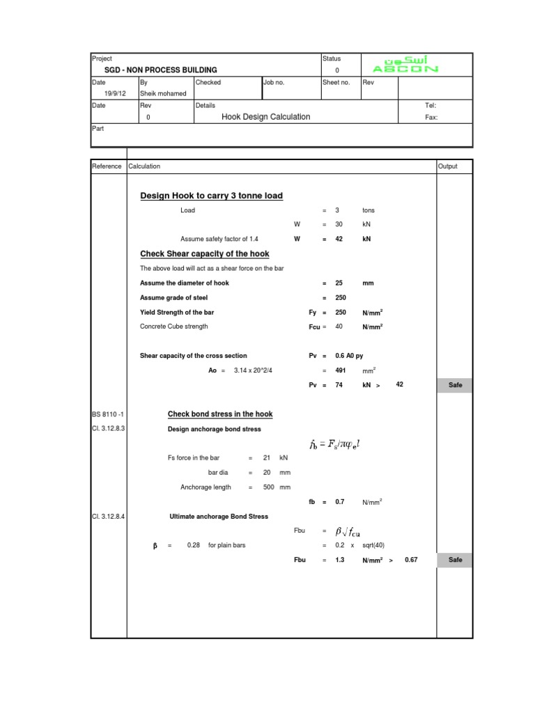 Hook Design Load Calculations | PDF | Screw | Structural Steel