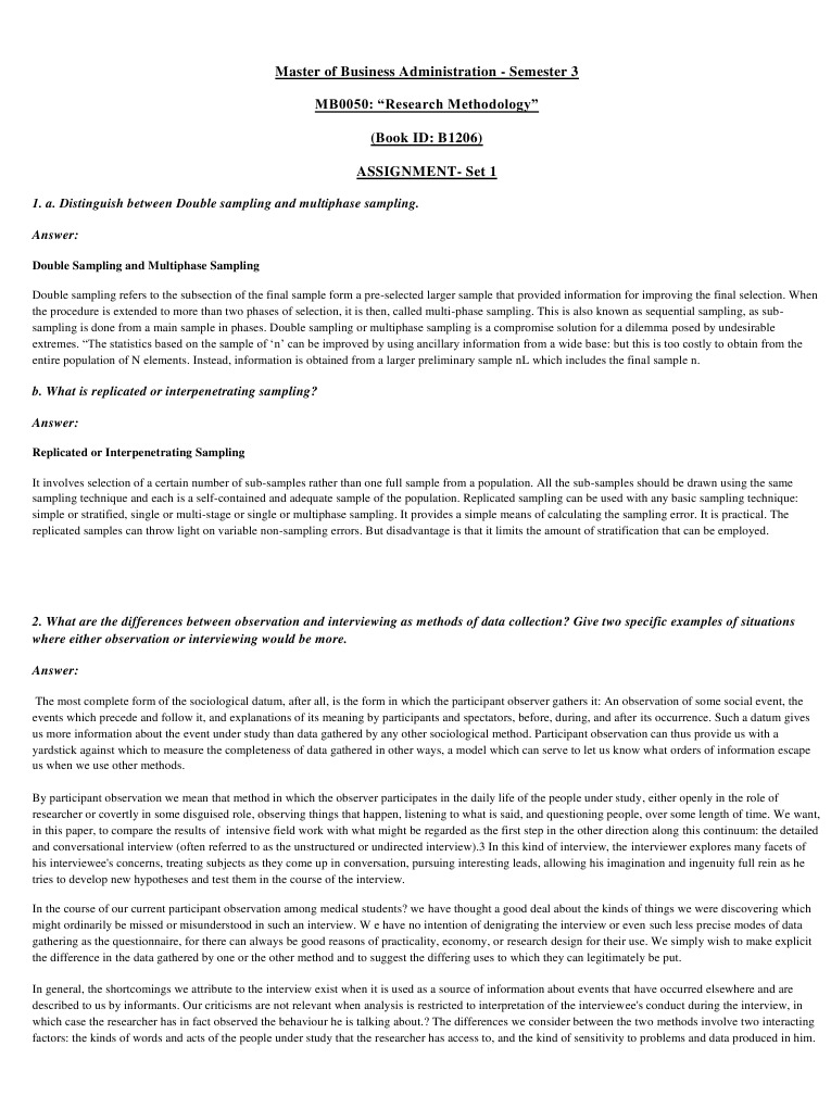 MB0050-Research Methodolgy SET 1# | PDF | Median | Standard Deviation