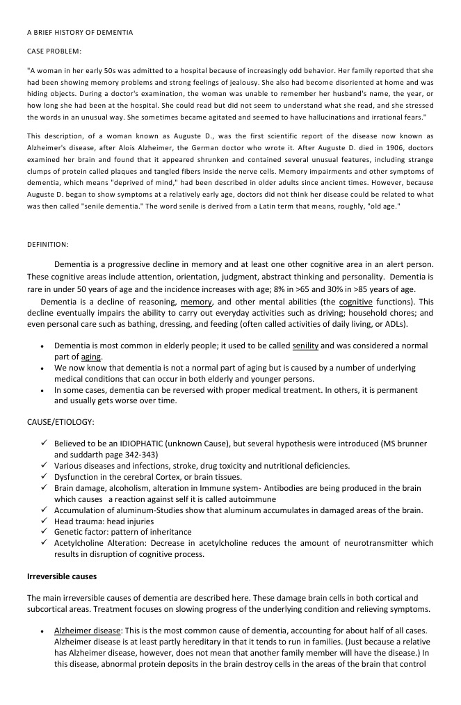 Dementia Report | Dementia | Alzheimer's Disease