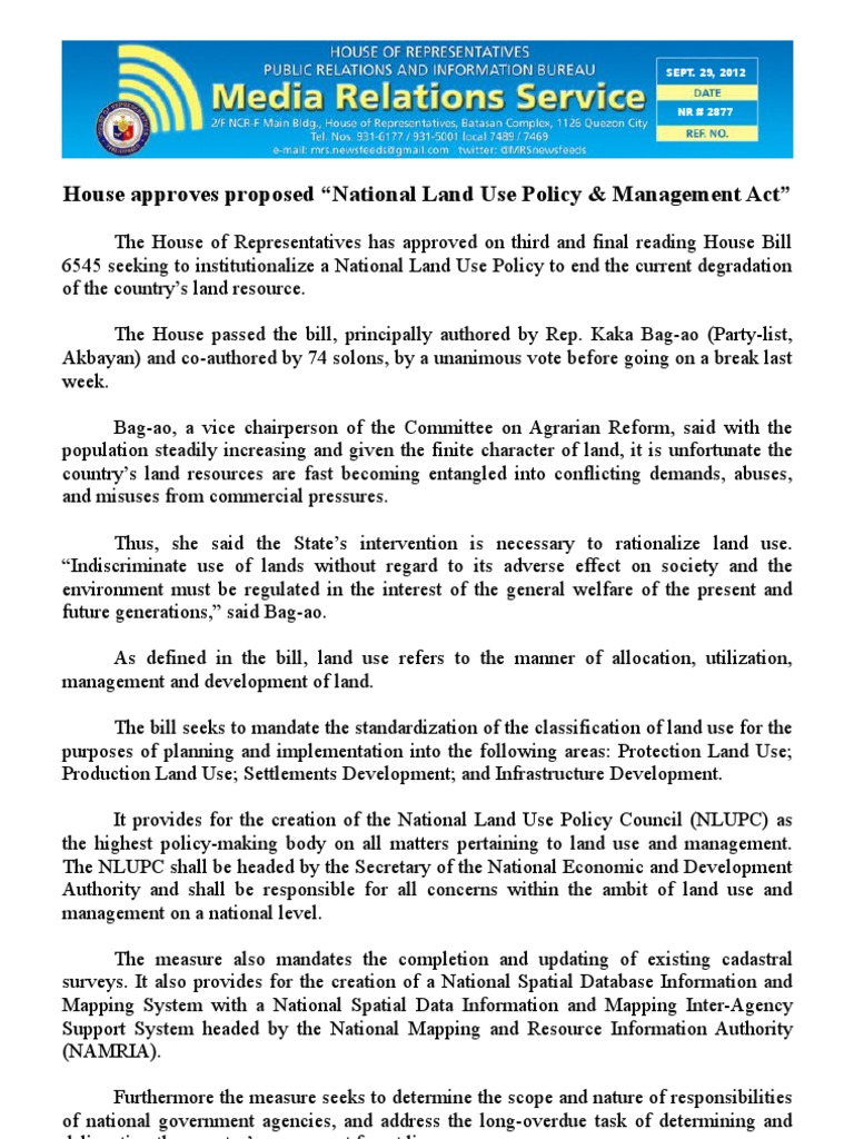 House Passes National Land Use Policy | PDF | Land Use | Sustainability