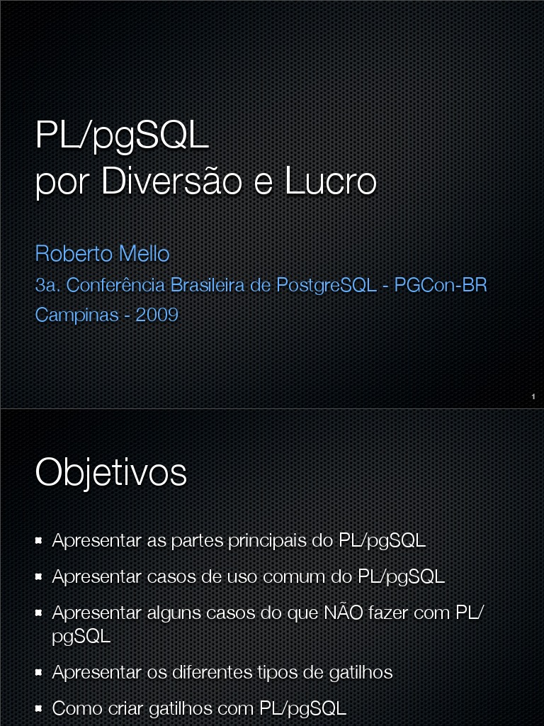 PLPGSQL Roberto Mello | PDF | Postgre SQL | SQL