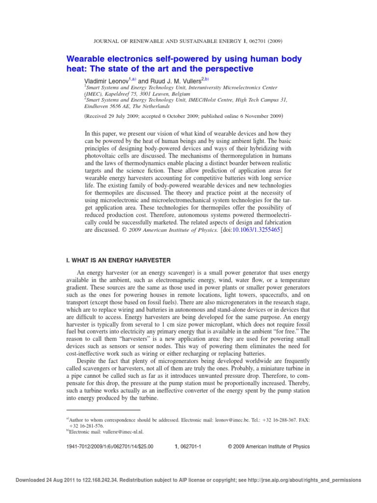 Wearable Electronics Selfpowered by Using Human Body | PDF