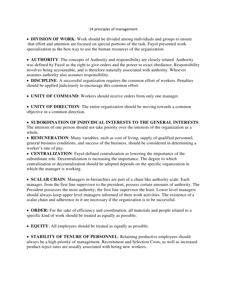 14 Principles of Management | PDF | Decentralization | Employment