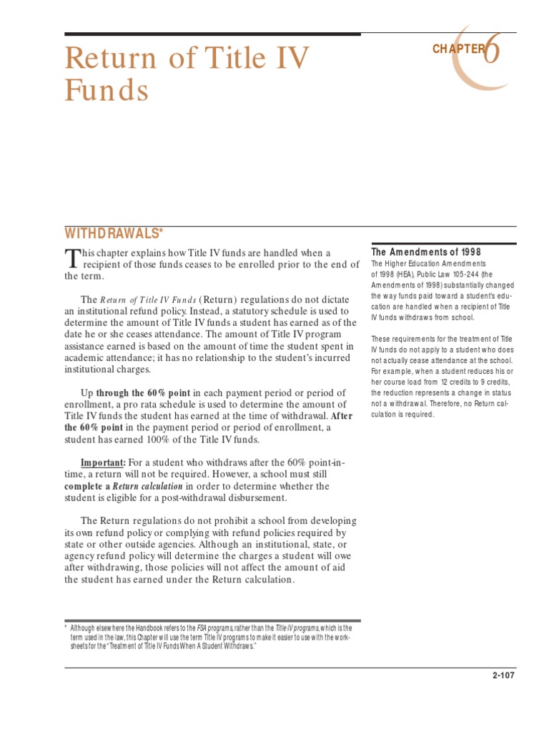 Title IV Funds Withdrawal Guidelines | PDF