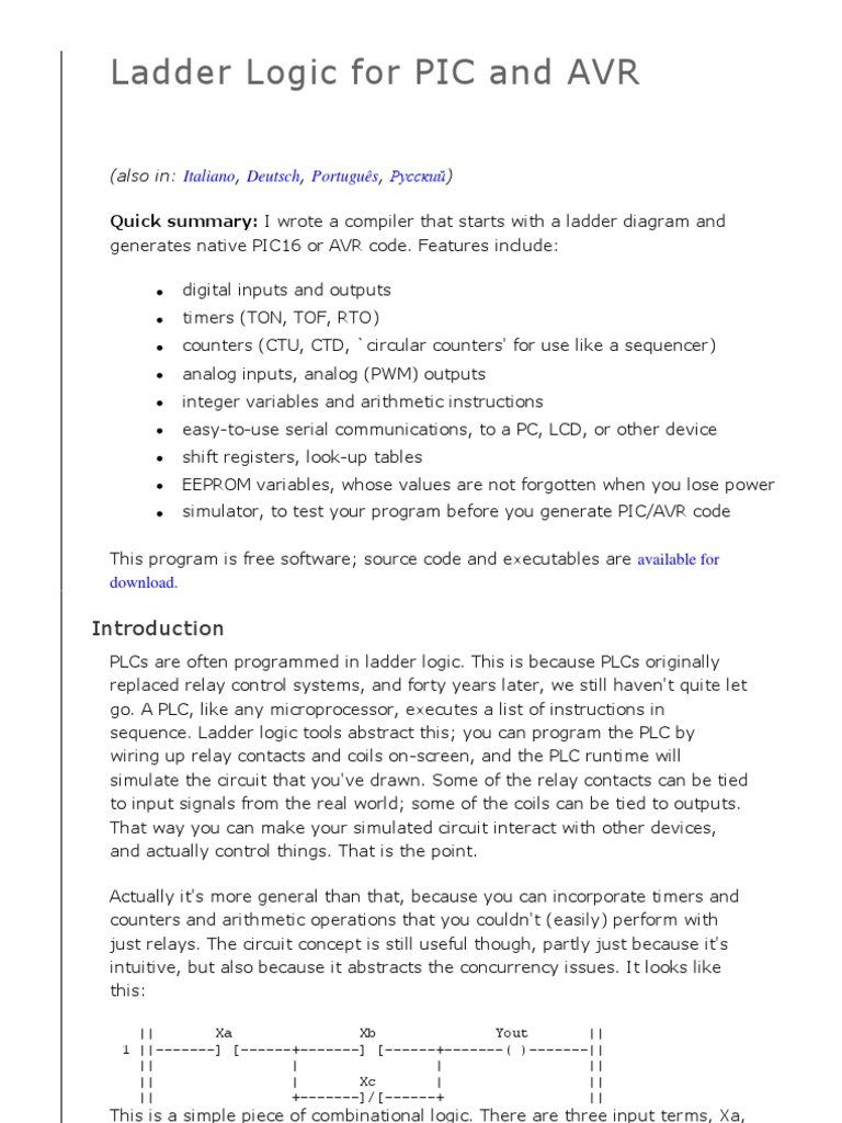 Ladder Logic For PIC and AVR | PDF | Programmable Logic Controller | Pic Microcontroller