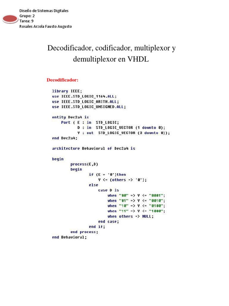 Mux y Demux VHDL | PDF