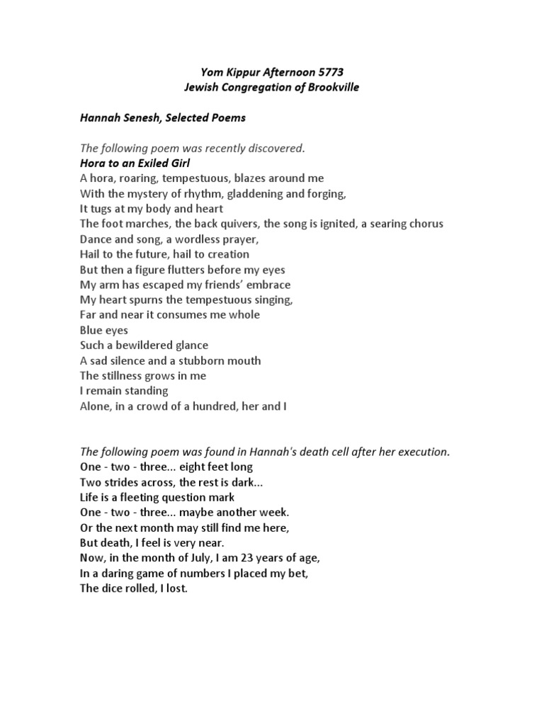 Hannah Senesh Poems | PDF