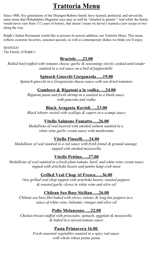 Trattoria Menu | PDF