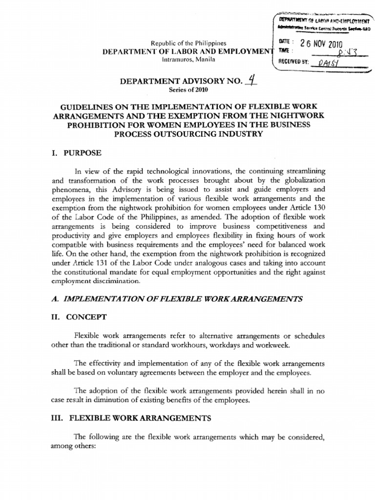 DOLE Dept Advisory No.4 (Series of 2010) | PDF