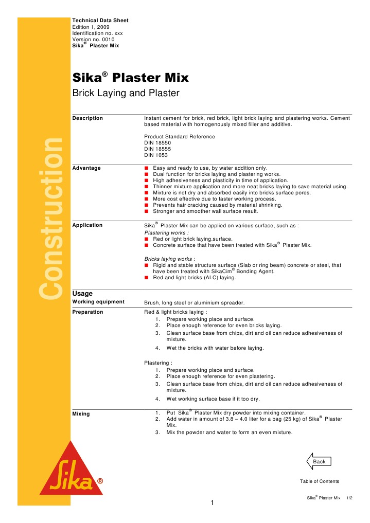 Sika Plaster Mix | PDF | Brick | Plaster