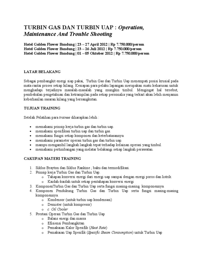 Turbin Gas Dan Turbin Uap Training | PDF