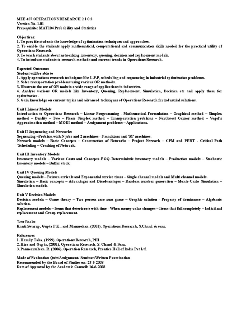 Operations Research Syllabus | PDF | Operations Research | Mathematical ...