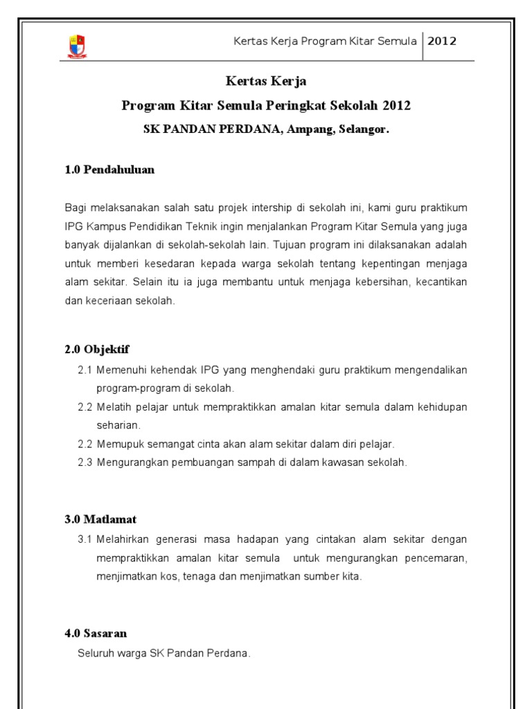 Kertas Kerja Program Kitar Semula | PDF