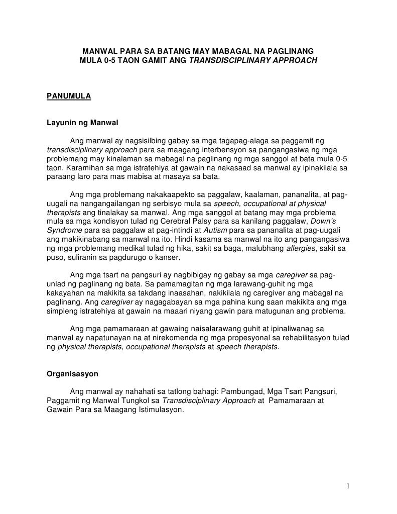 Filipino Manual (Guide) For Caregivers of Special Children | PDF