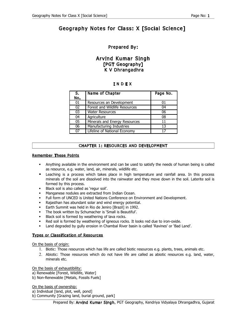 Geography Notes - Class 10 | PDF | Agriculture | Rock (Geology)