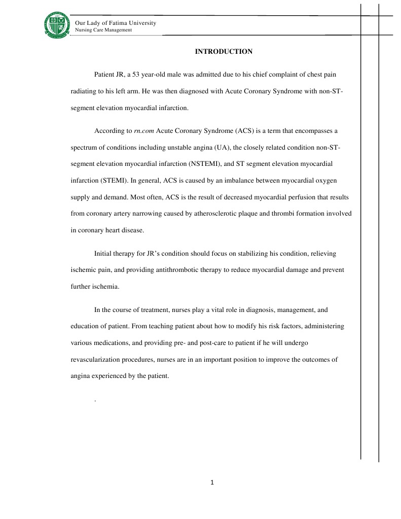 Acute Coronary Syndrome - A Case Study | PDF | Coronary Artery Disease ...