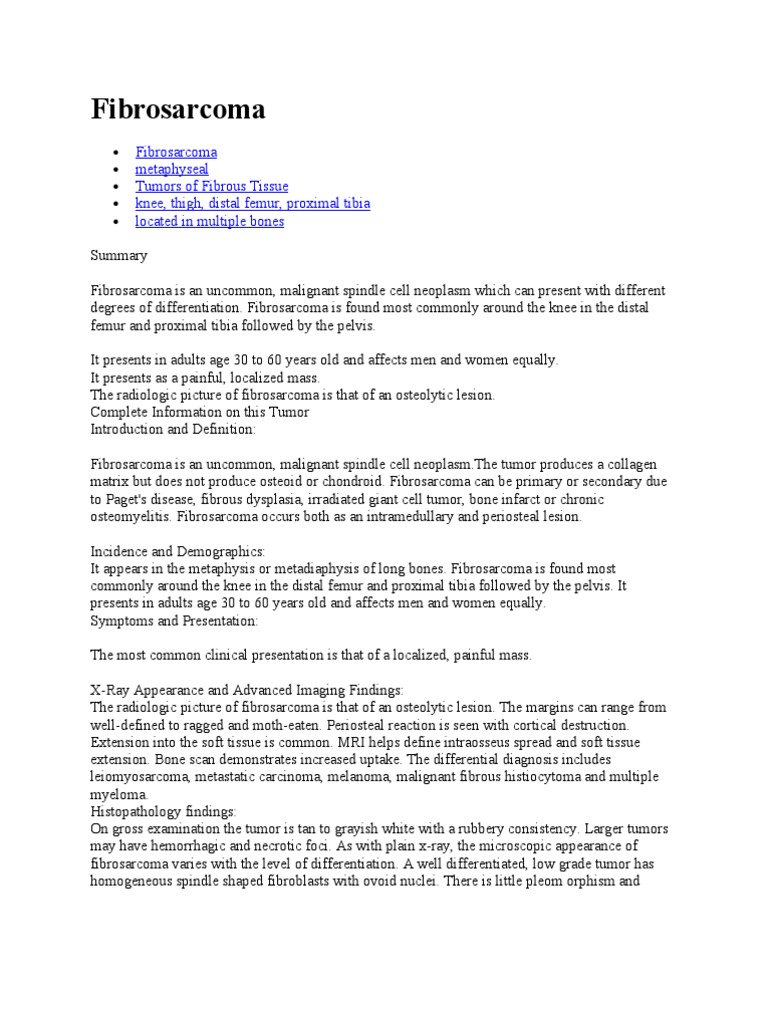 Fibrosarcoma Differential Diagnosis | PDF | Carcinoma | Metastasis