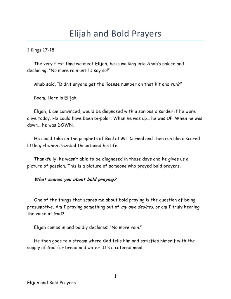 Elijah and Bold Prayers | PDF | Elijah | Intercession