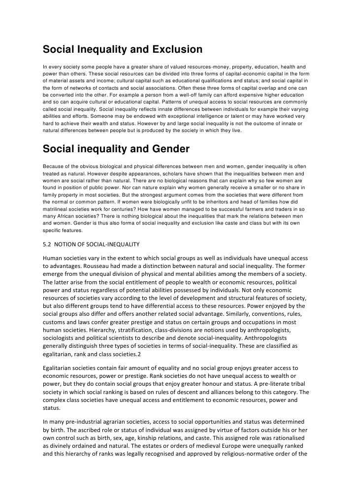 Social Inequality and Exclusion | PDF | Social Stratification | Social ...
