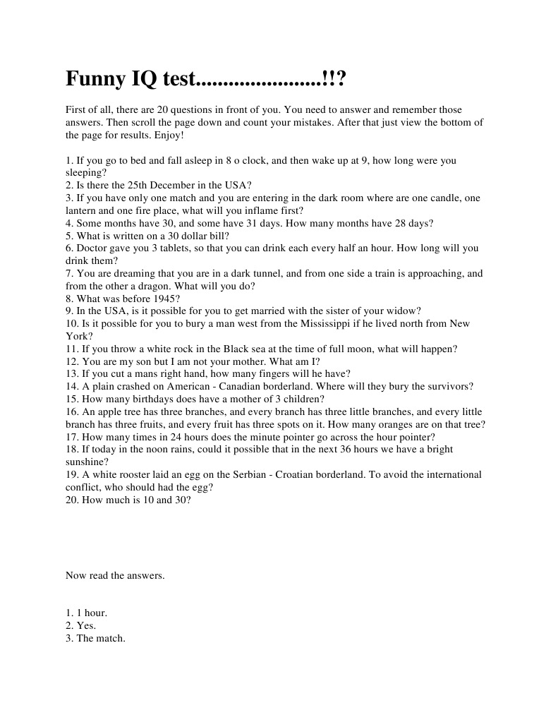 Funny IQ Test | PDF