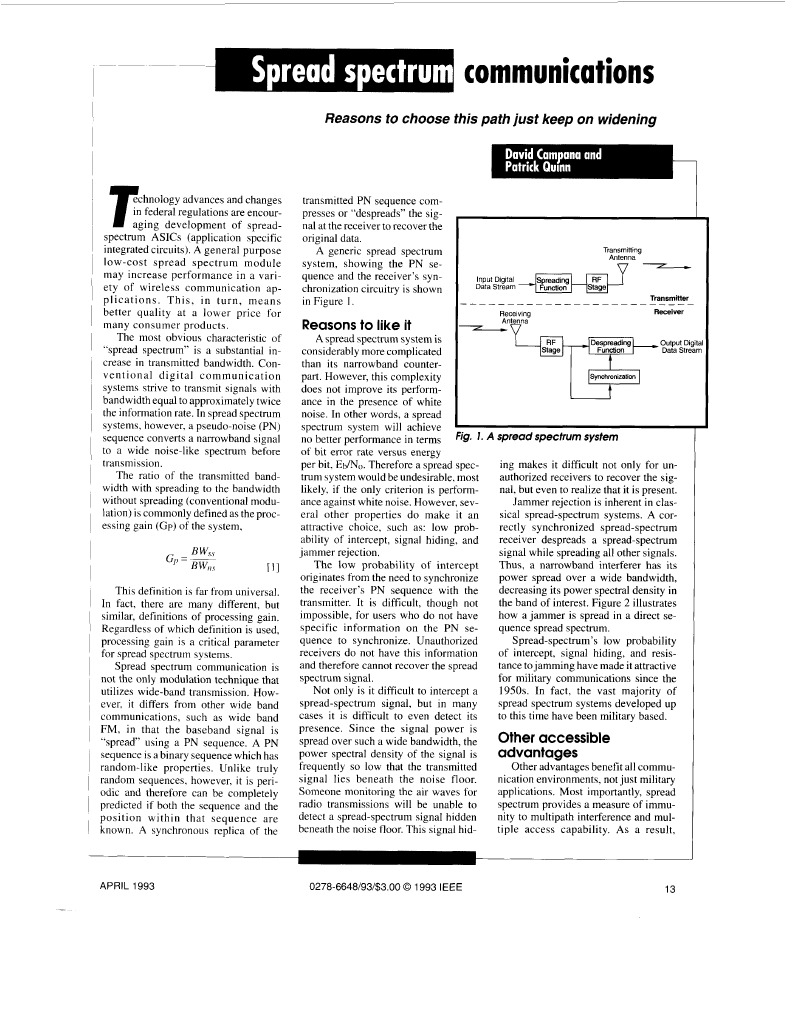 Spread Spectrum Communication Basics | PDF | Code Division Multiple ...