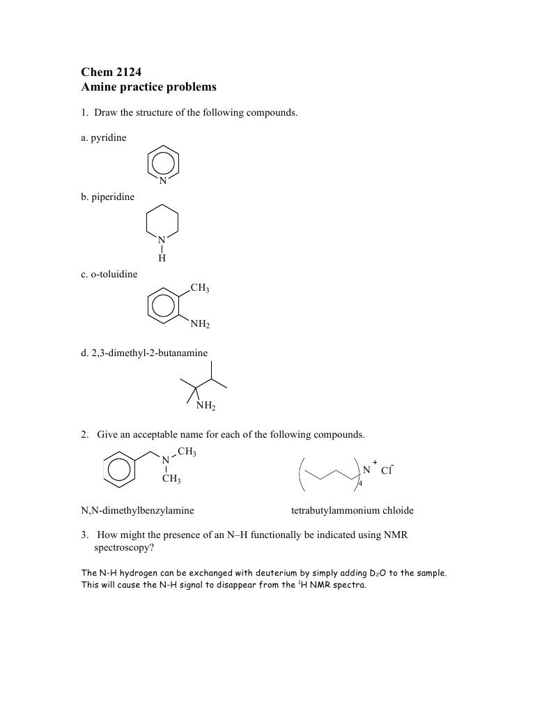 Amine Practice Problems Key | PDF | Amine | Functional Group