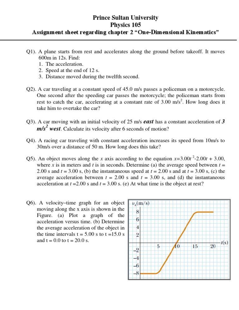 Prince Sultan University Physics 105 Assignment Sheet Regarding Chapter ...