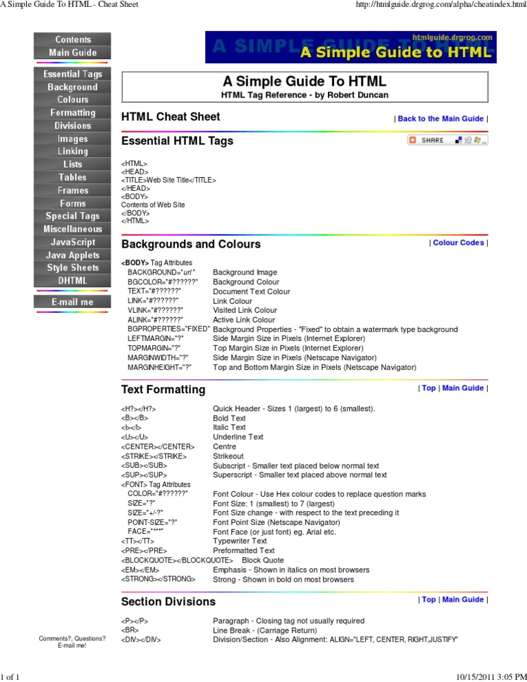 Essential HTML Tags Cheat Sheet | PDF | Computers