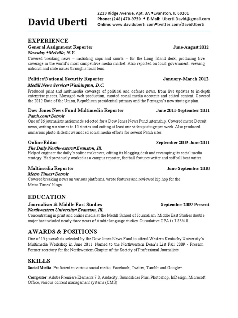 David Uberti Resume | PDF | Journalism | Social Media
