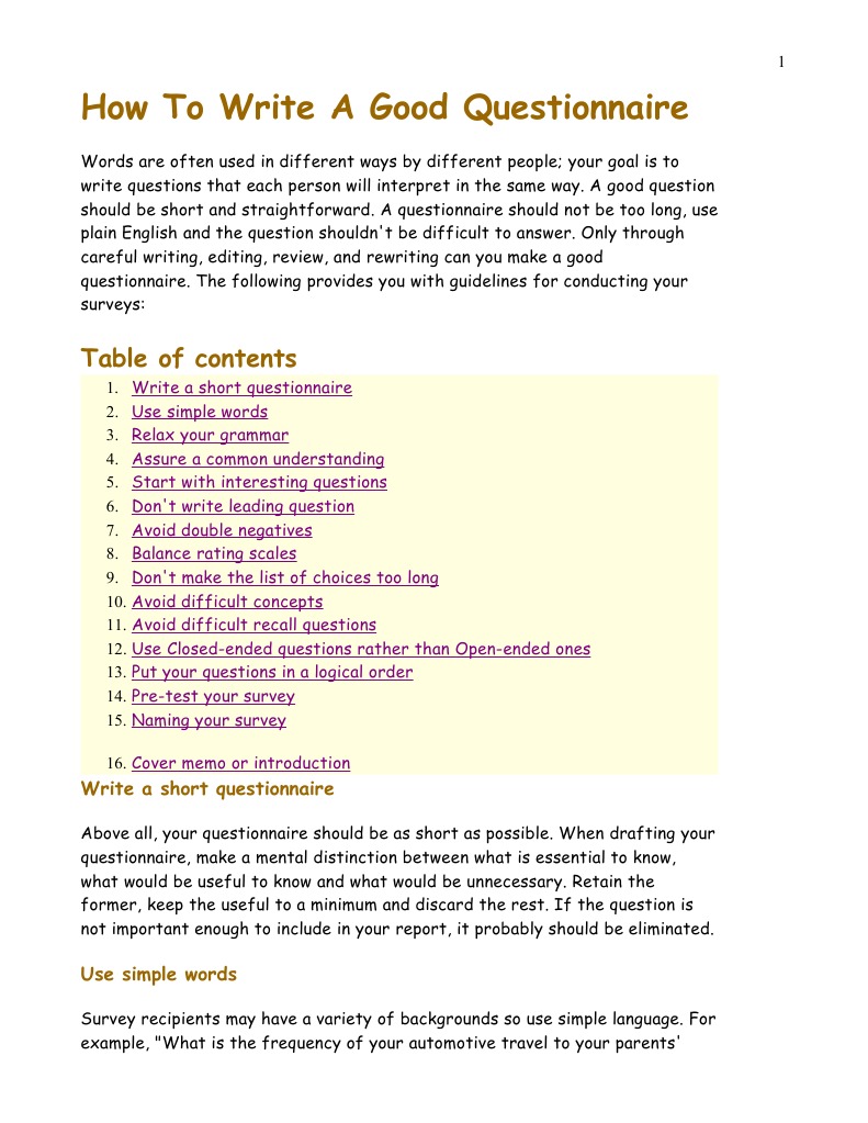 How To Write A Good Survey Questionnaire | PDF | Survey Methodology ...