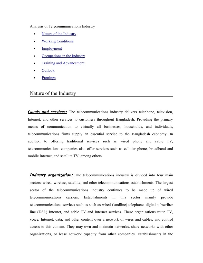 Analysis of Telecommunications Industry | Telecommunication | Internet