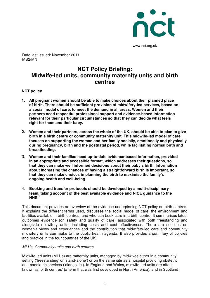 Midwife-Led Units, Community Midwifery Units and Birth Centres | PDF ...