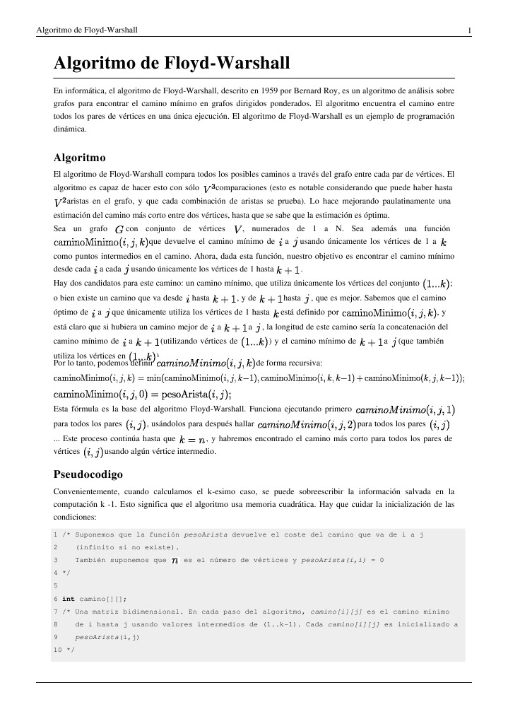 Algoritmo de Floyd-Warshall | PDF | Problemas computacionales | Informática teórica