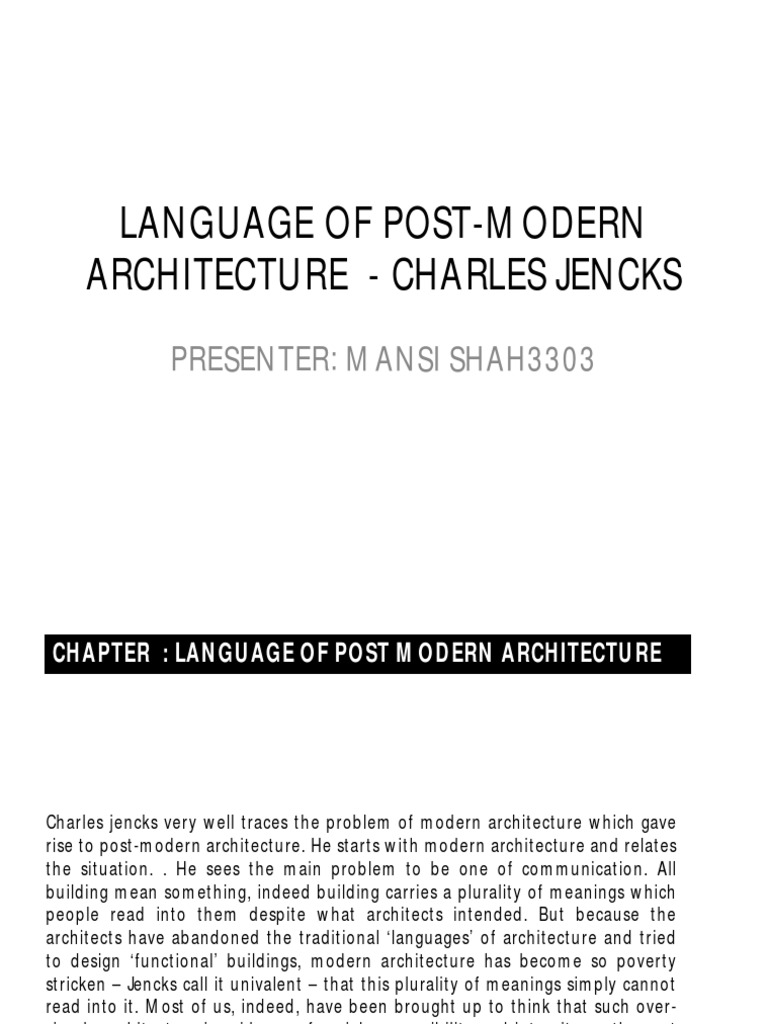 Language of Post-Modern Architecture - Charles Jencks | PDF