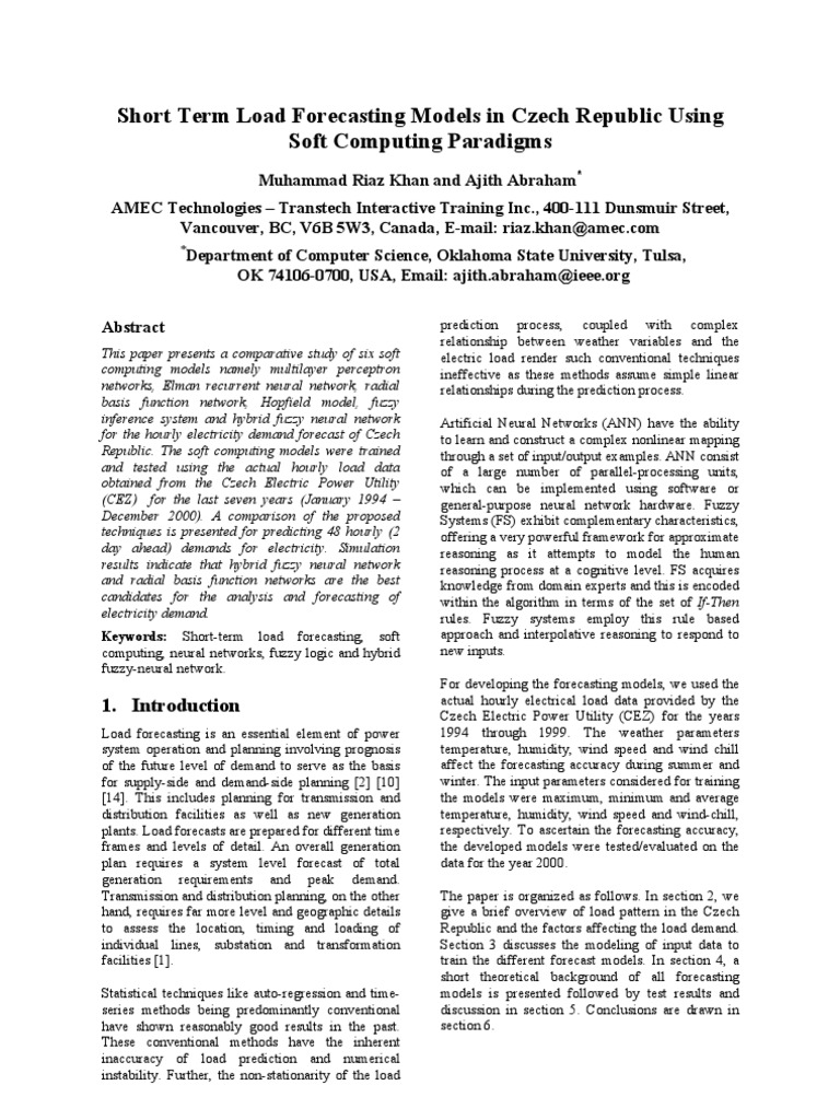Short Term Load Forecasting Models in Czech Republic Using Soft Computing Paradigms | PDF ...