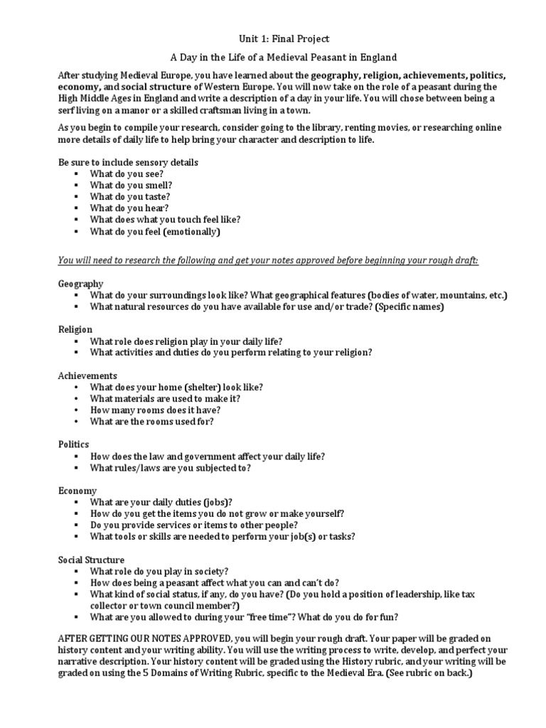 Unit 1 Final-Assignment | PDF | Peasant | Middle Ages