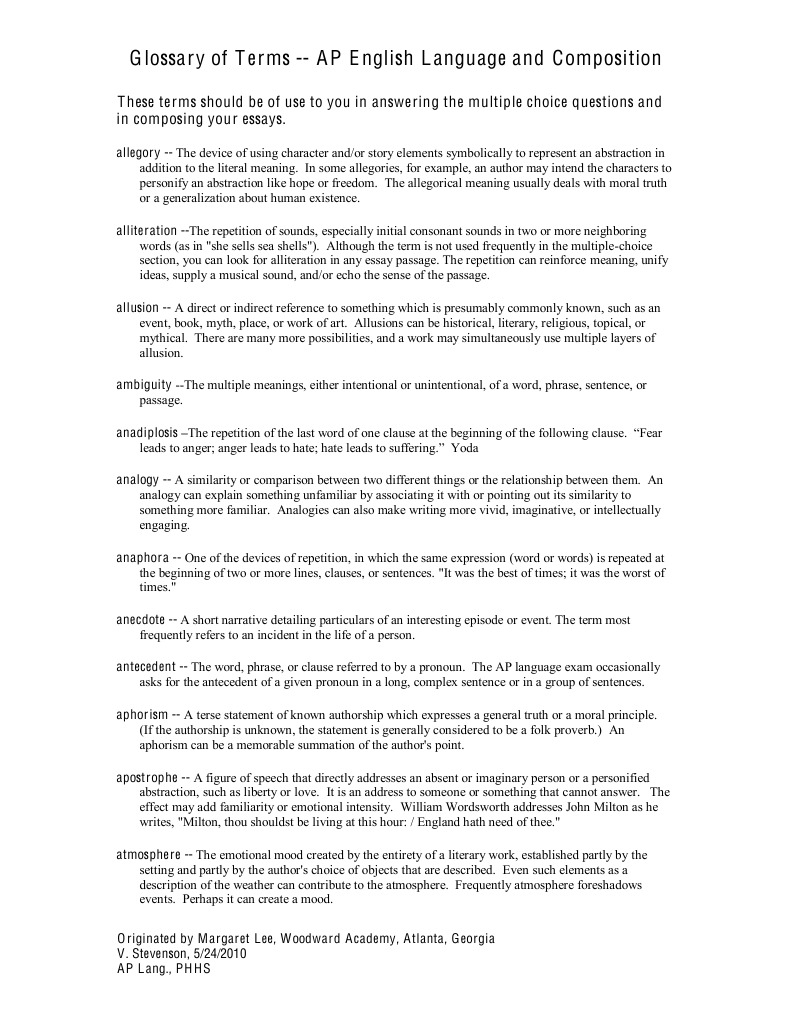 AP Language Glossary of Terms | PDF | Irony | Narration