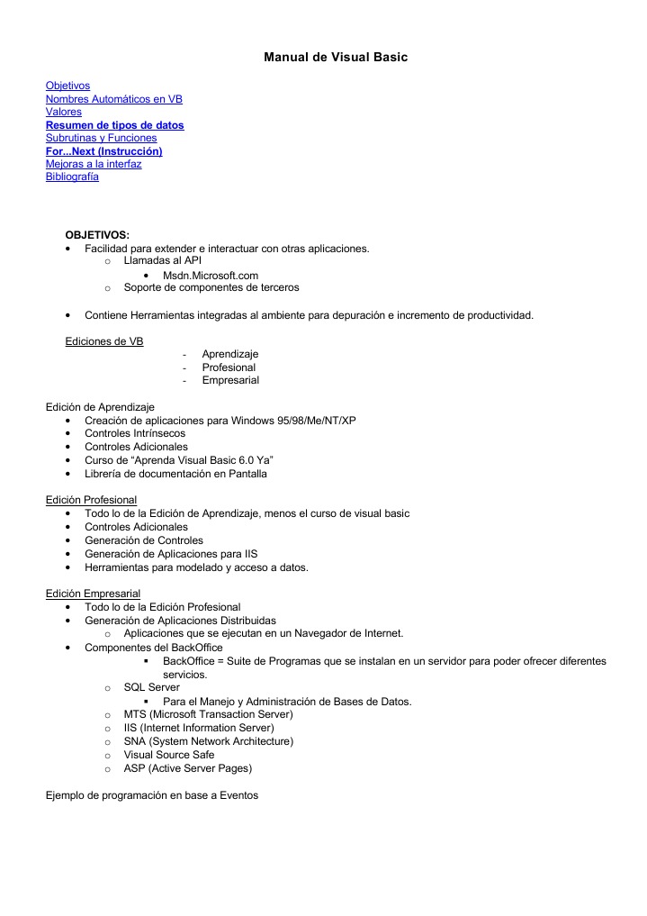 Manual Basico de Visual Basic 6 | PDF | Básico | Matriz (Matemáticas)